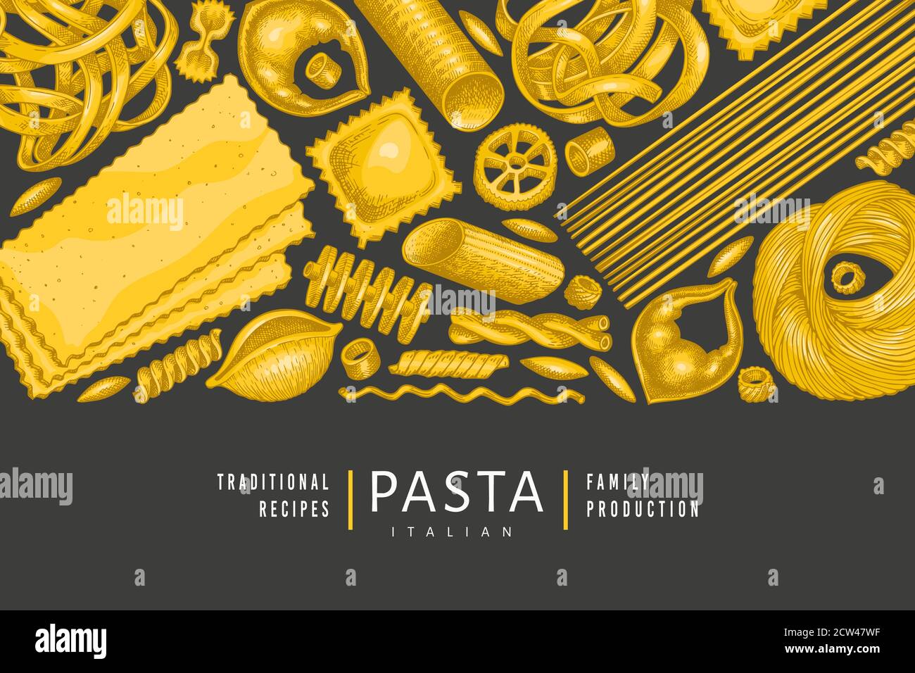 Italian pasta design template. Hand drawn vector food illustration on ...