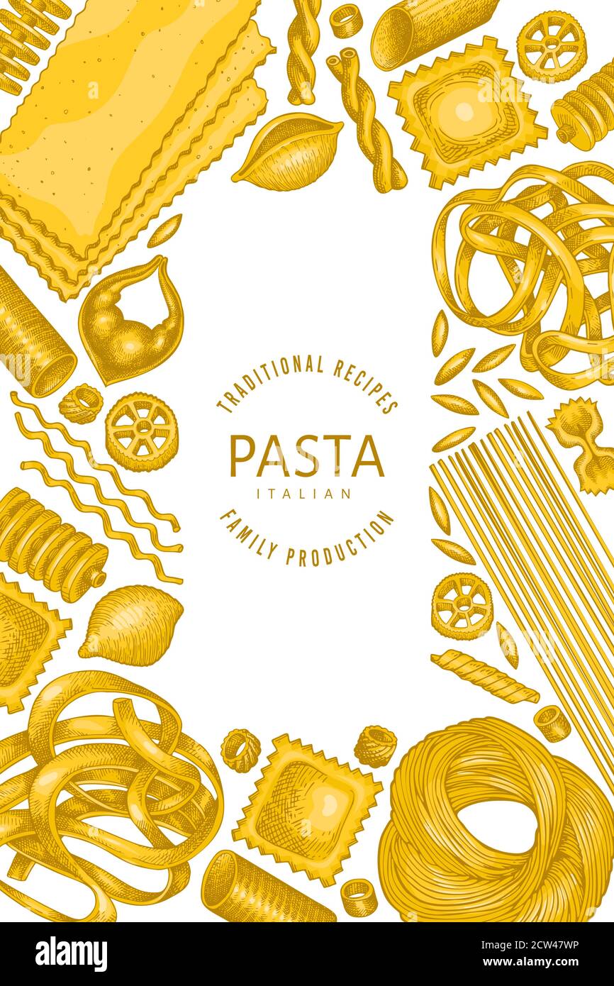 Italian pasta design template. Hand drawn vector food illustration ...