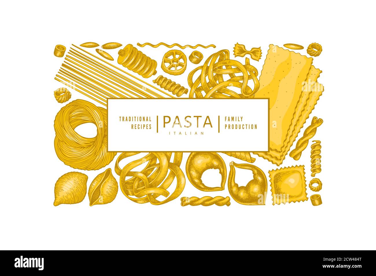 Italian pasta design template. Hand drawn vector food illustration ...