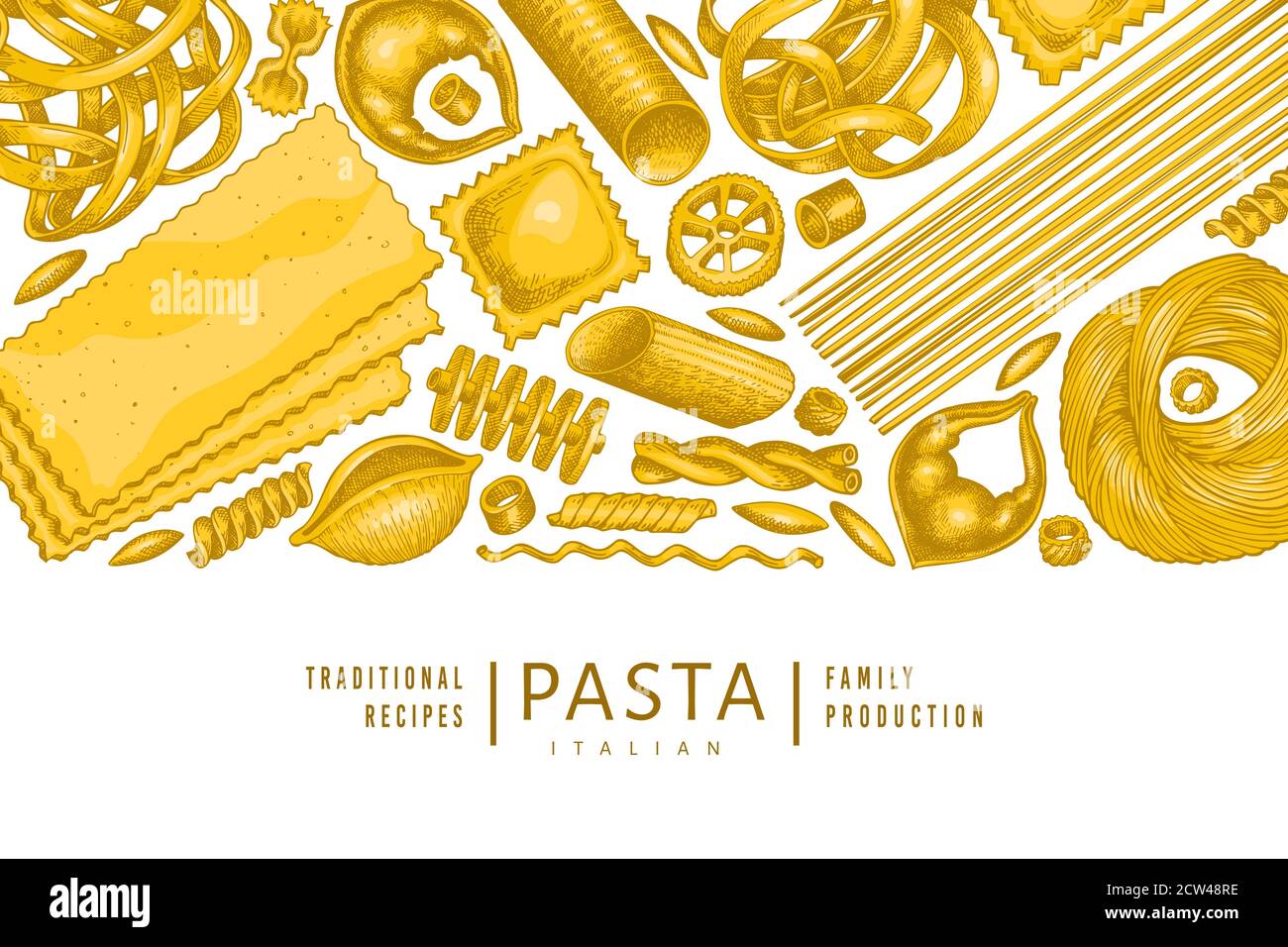 Italian pasta design template. Hand drawn vector food illustration ...