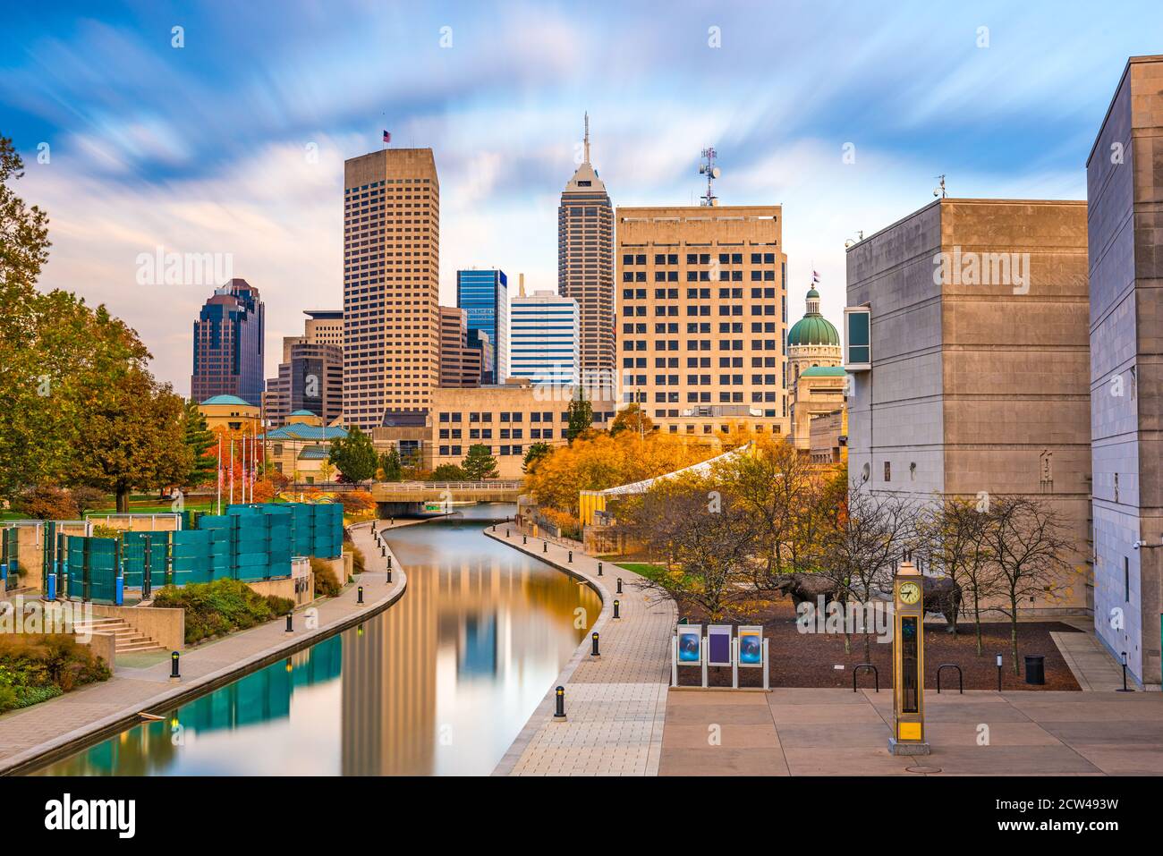 Indianapolis, Indiana, USA skyline and canal at dusk in autumn Stock ...
