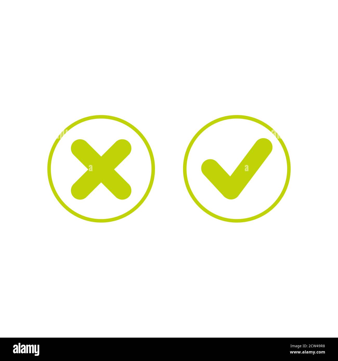 Set of check mark icons. rounded olive green tick and cross in circle ...