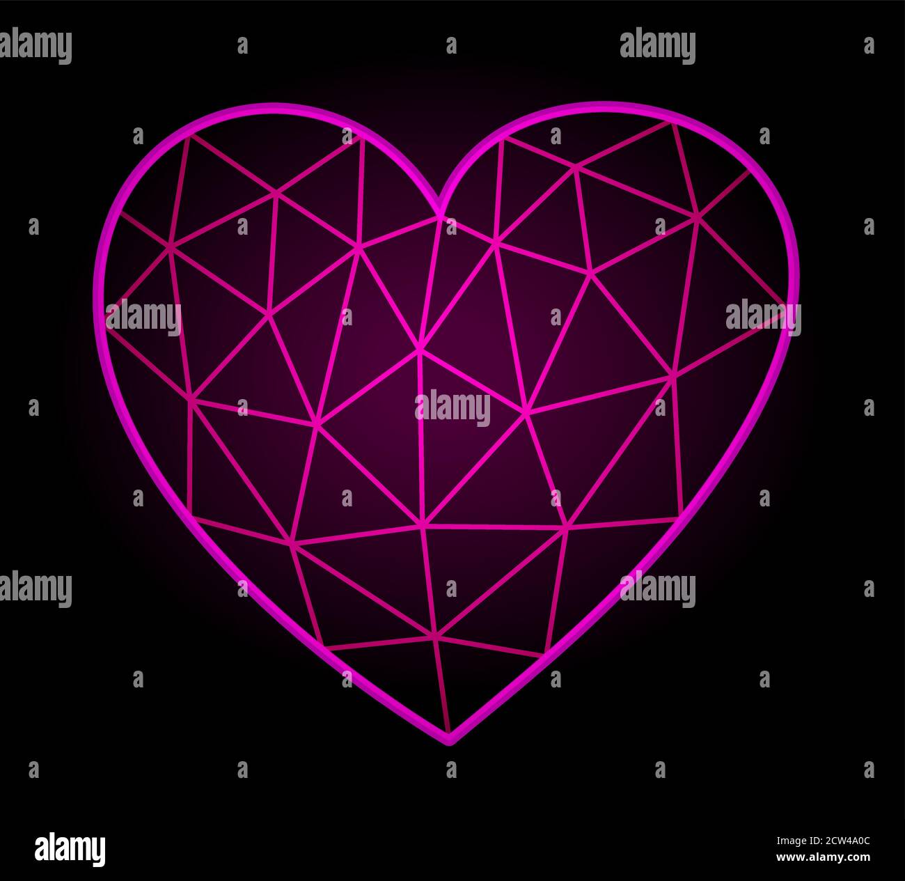 Beautiful icon with shiny pink low poly heart shape on dark background ...