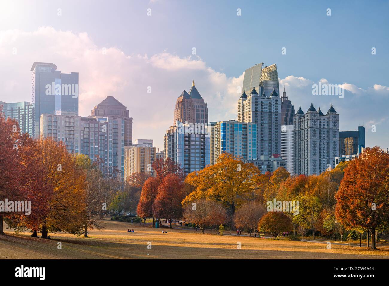 Atlanta, Georgia, USA midtown skyline from Piedmont Park in autumn in ...