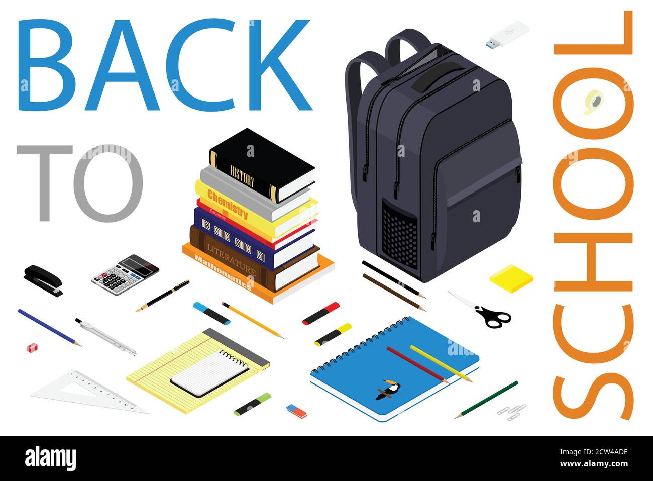 Back to school web banner. Student bag, backpack and class supplies ...