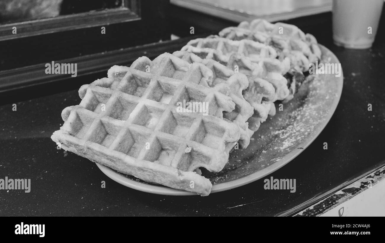 Belgian waffle stand Black and White Stock Photos & Images - Alamy