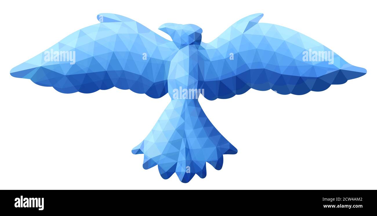 Beautiful low poly illustration with blue icy bird on white background ...