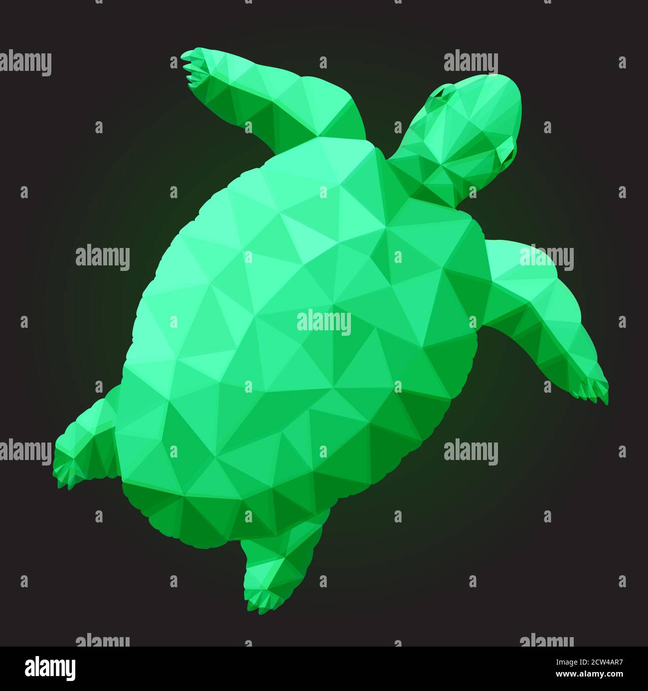 Beautiful low poly illustration with green turtle on black background ...