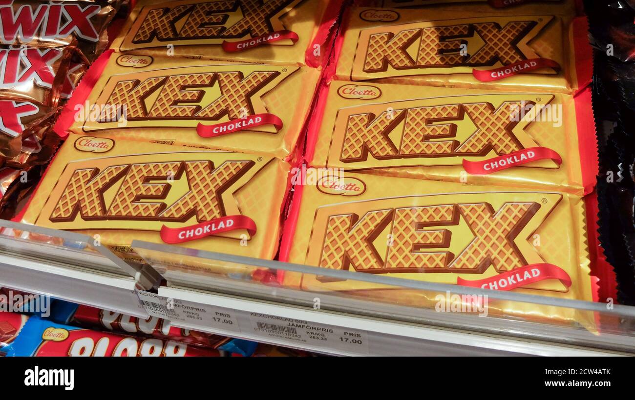 Swedish chocolates at a store : Japp, Sport, Kex, Plopp, Daim, Marabou ...