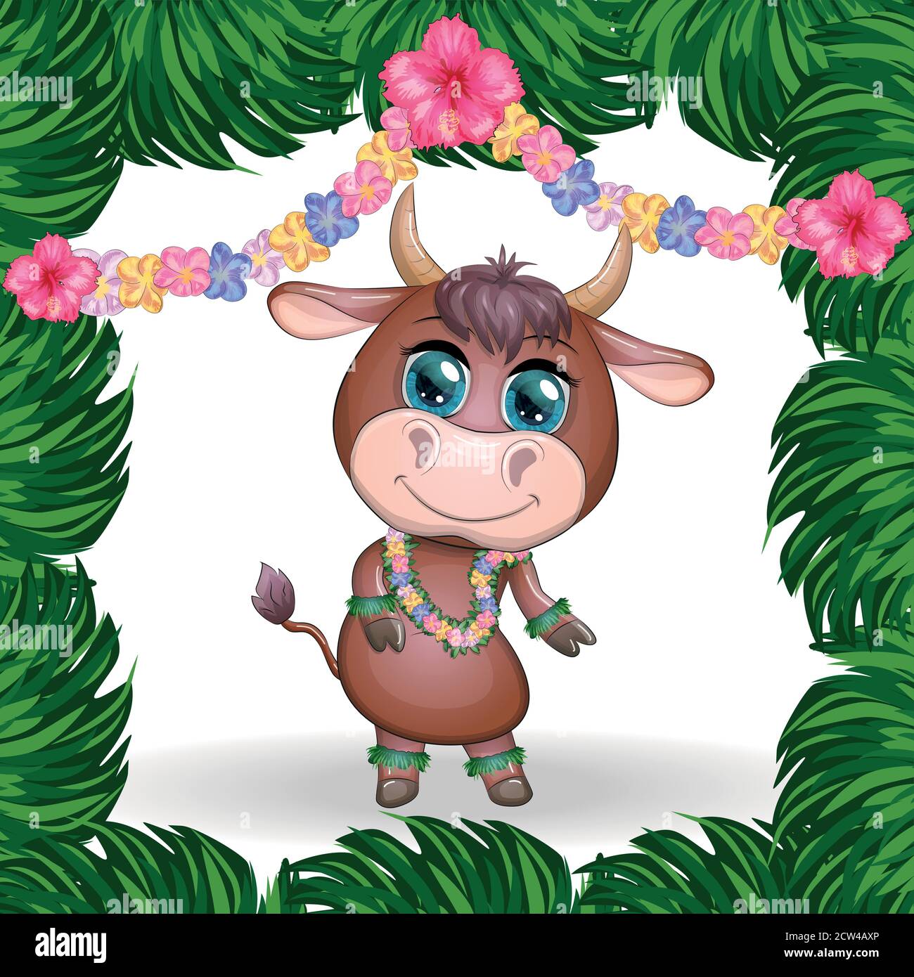 Cute bull character on white background. Cheerful ox dancing. 2021 ...