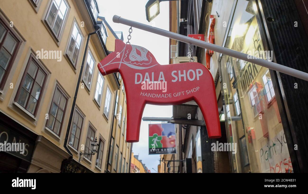 The Dala shop at Gamla stan, Stockholm Stock Photo - Alamy