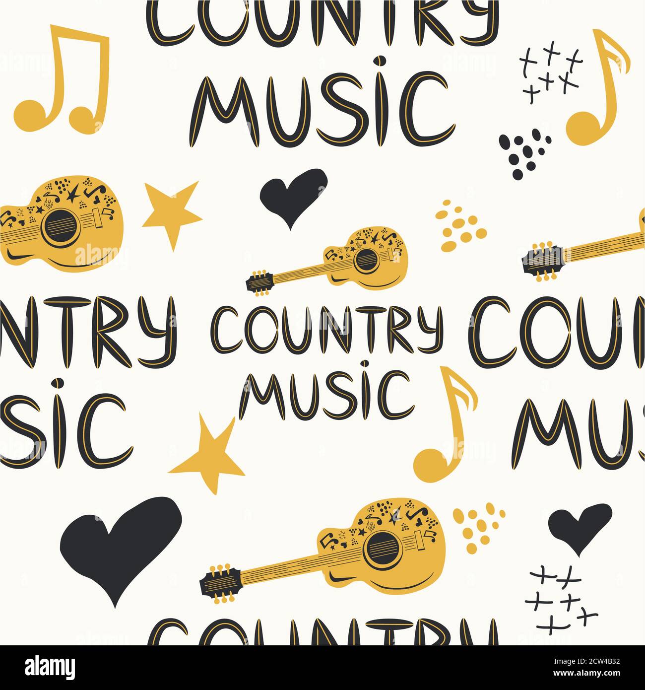 hand-drawn musical seamless pattern with the inscription country music ...