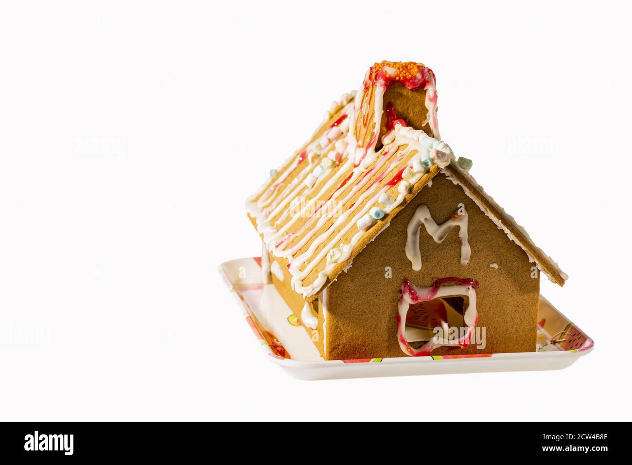 Close up view of gingerbread house on white background. Holidays and ...