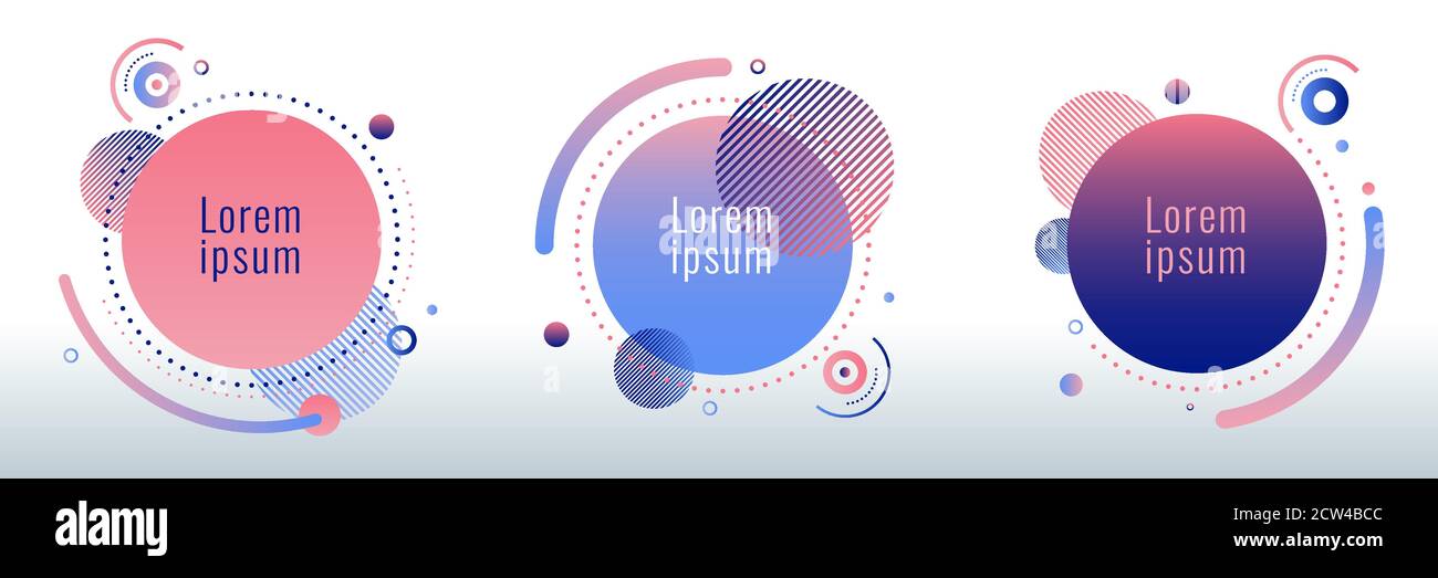 Set of circle round badges pink and blue gradient color on white ...