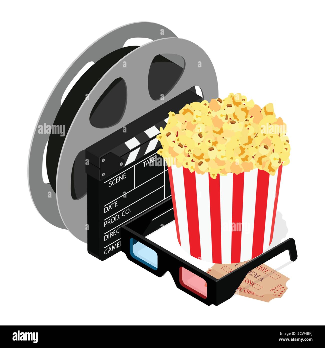 Online cinema art movie watching with popcorn, 3d glasses and film ...