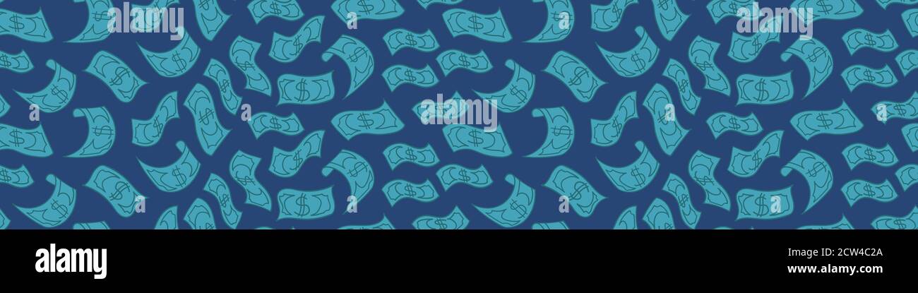 Falling dollar cash seamless horizontal border. Hand drawn money on ...