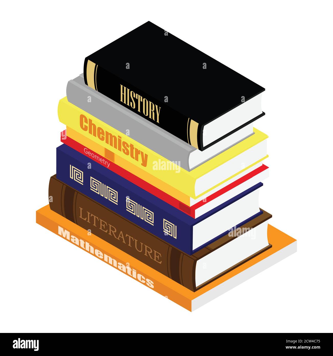 Education concept. Stack of school books. Literature, geometry ...