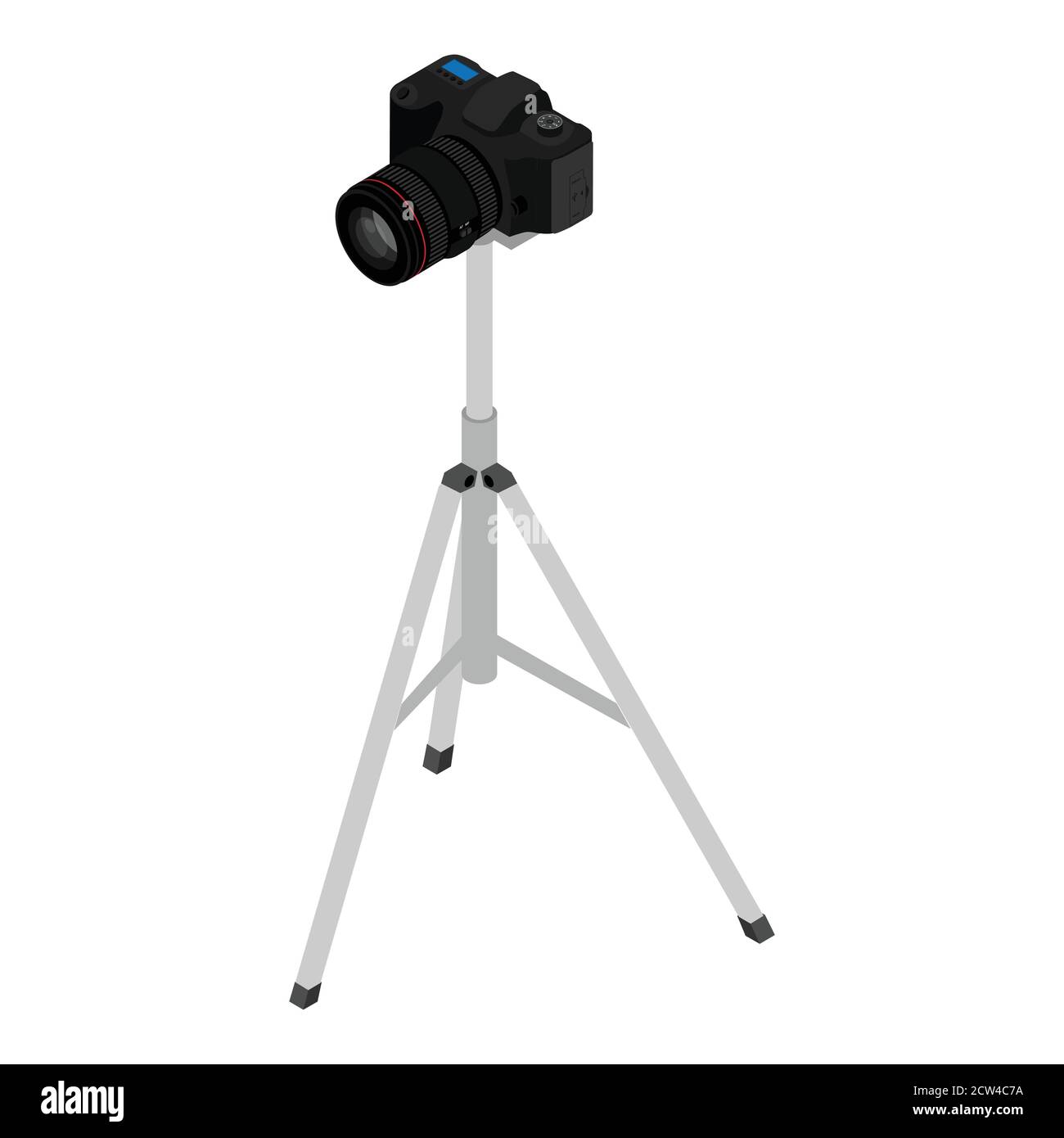 Camera on a tripod isolated on white background. Camera mounted on ...