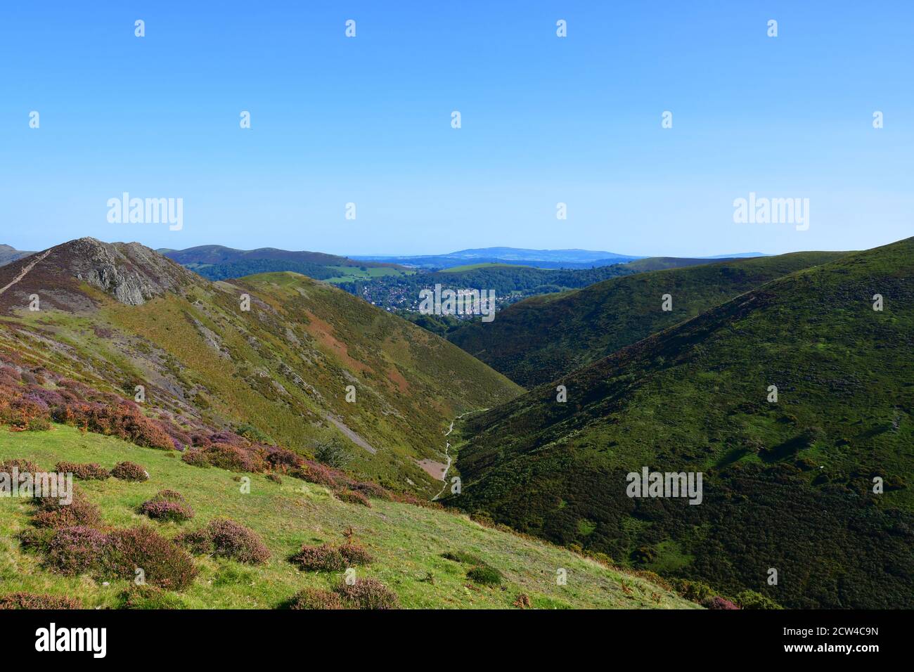 View across the Shropshire Hills from the top of the Long Mynd to ...