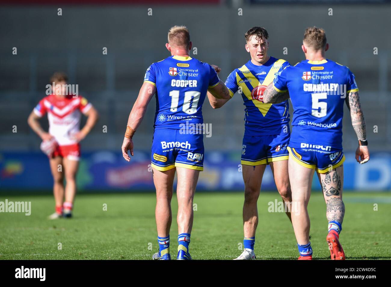 Matty Ashton (26) of Warrington Wolves celebrate making it through to ...