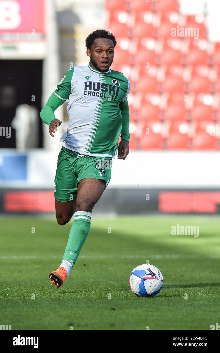 Mahlon Romeo (12) of Millwall with the ball Stock Photo - Alamy