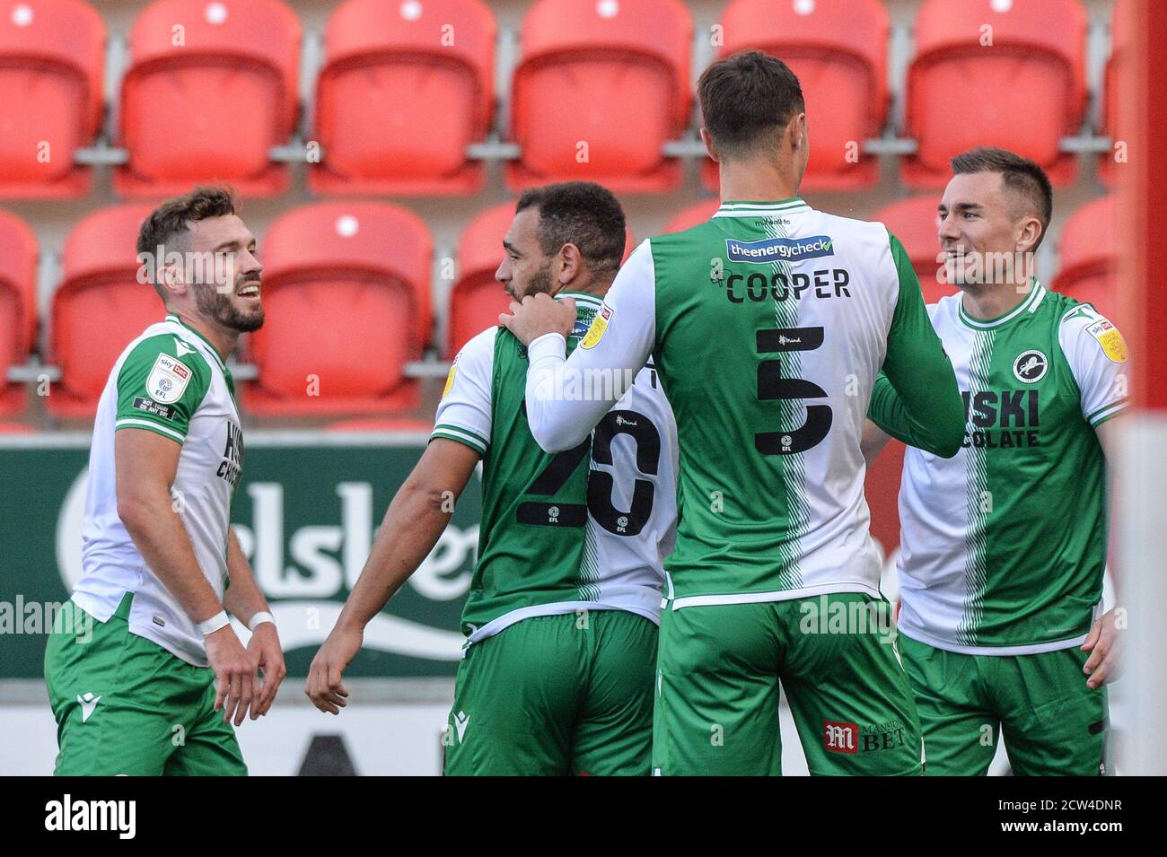 Millwall players celebrate taking the lead through Jed Wallace Stock ...