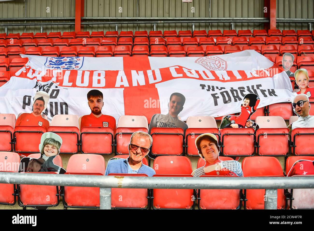 Crewe Alexandra cardboard cutout fans in the stand ahead of the game ...