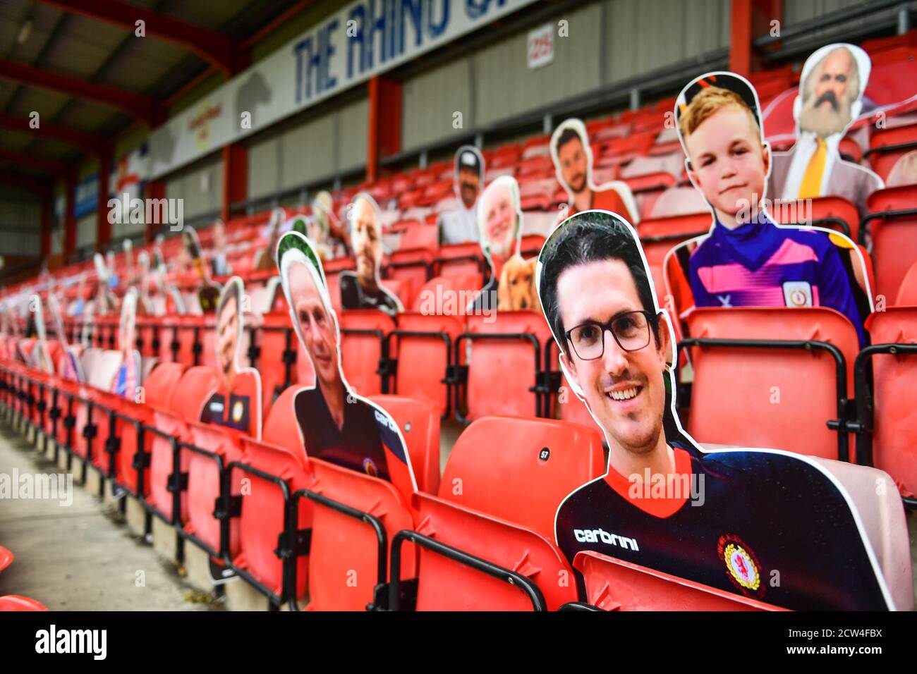 Crewe Alexandra cardboard cutout fans in the stand ahead of the game ...