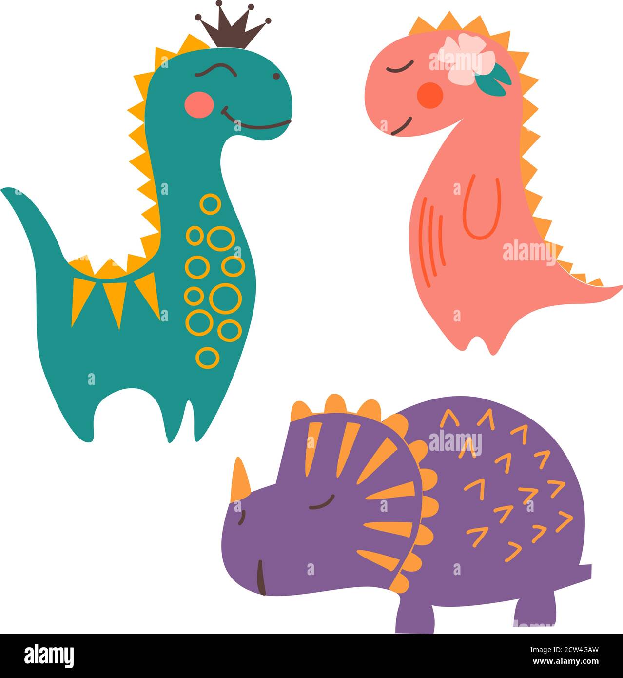Image of cute, cartoon dinosaurs on a white background in vector ...