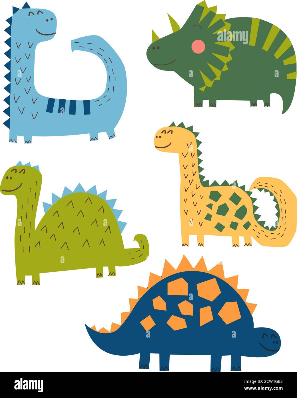 Set of cute cartoon dinosaurs isolated on white background in vector ...