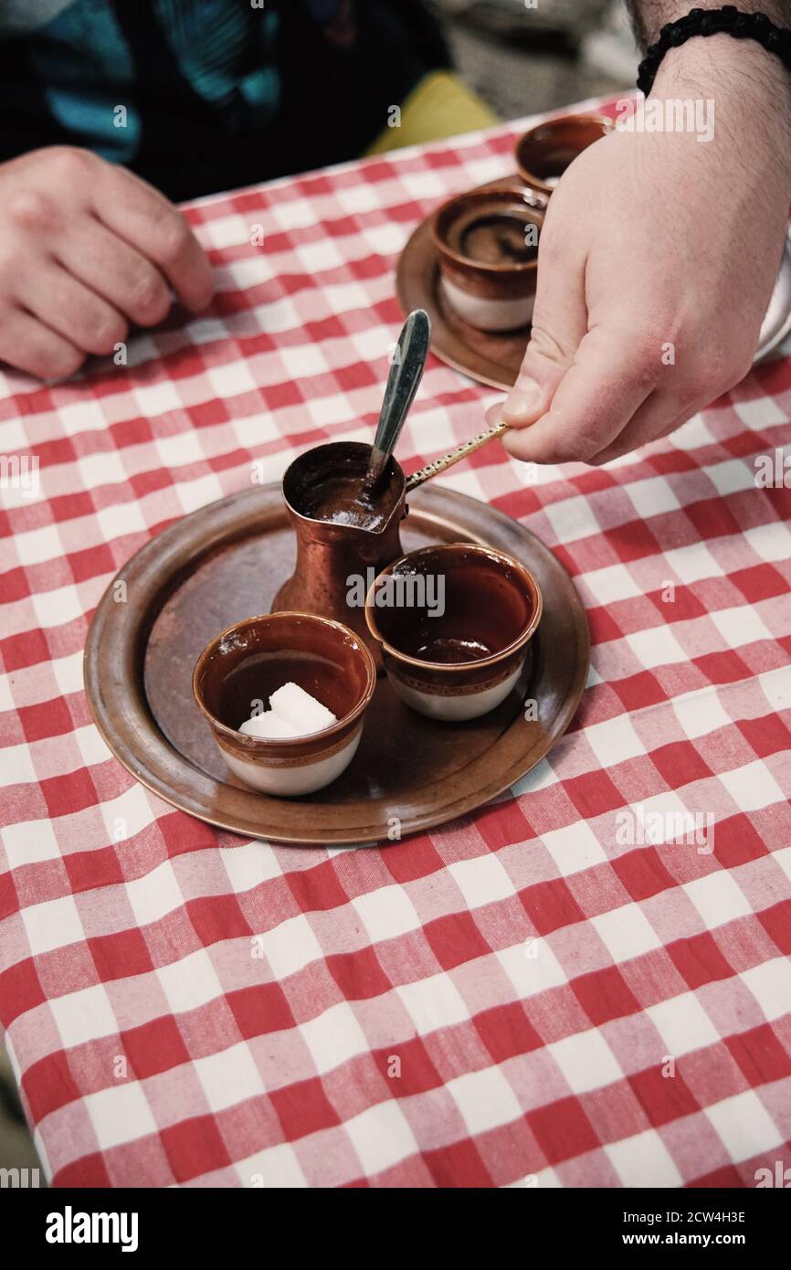 Traditional Turkish coffee in a Serbian restaurant Stock Photo - Alamy