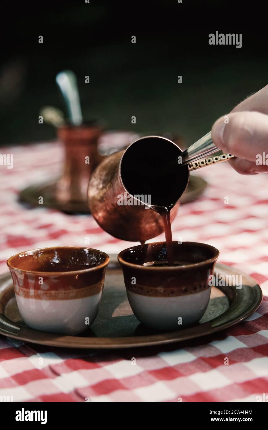 Traditional Turkish coffee in a Serbian restaurant Stock Photo - Alamy