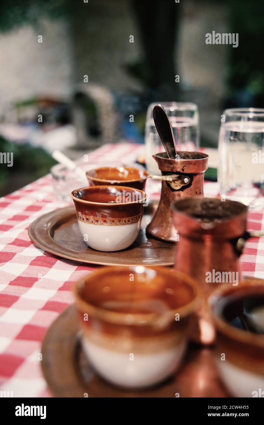 Traditional Turkish coffee in a Serbian restaurant Stock Photo - Alamy
