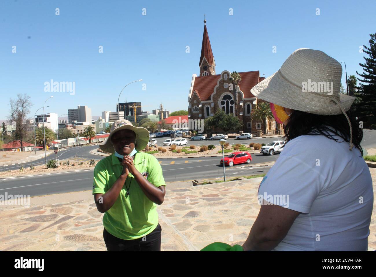 Windhoek. 27th Sep, 2020. A local tour guide narrates historical events ...
