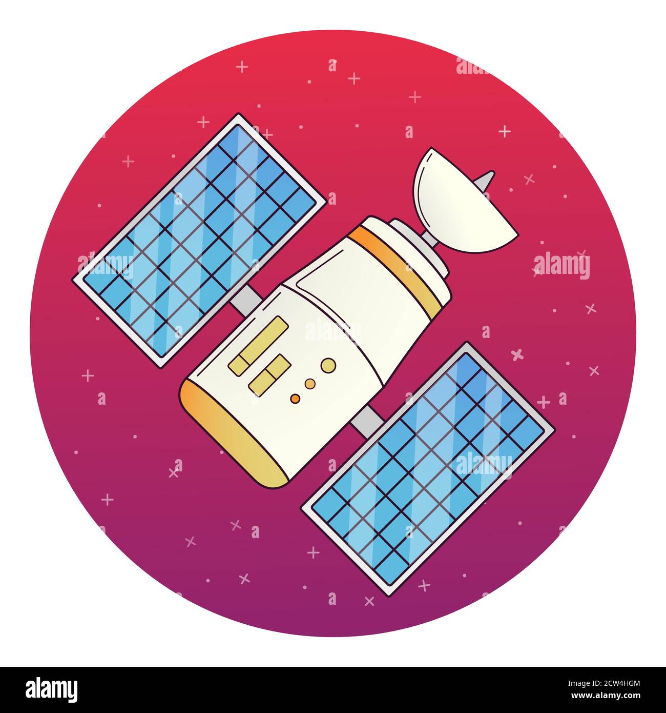 Wireless satellite communication. Spacecraft icon. Transmitting signal ...