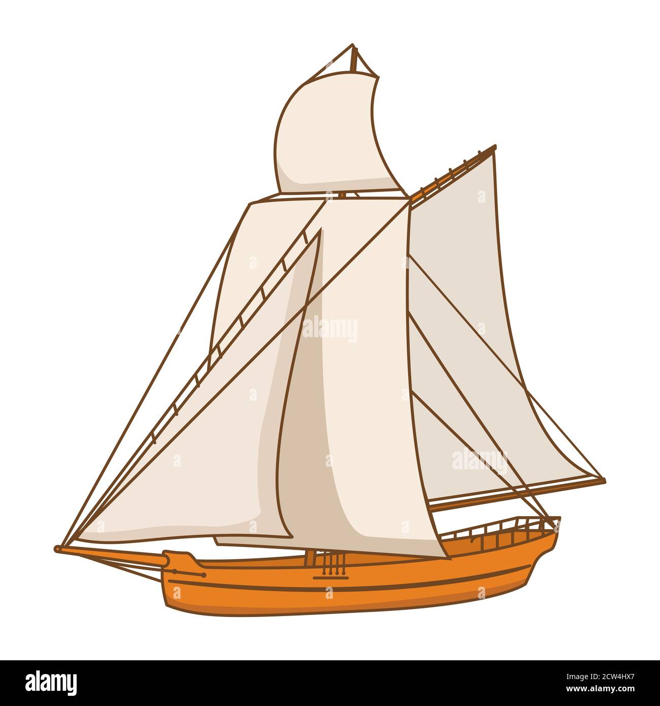 Old wooden sailing ship.Sailboat flat line art vector Stock Vector ...