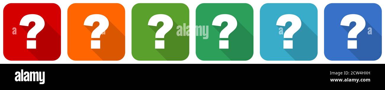 Question mark icon set, flat design vector illustration in 6 colors ...