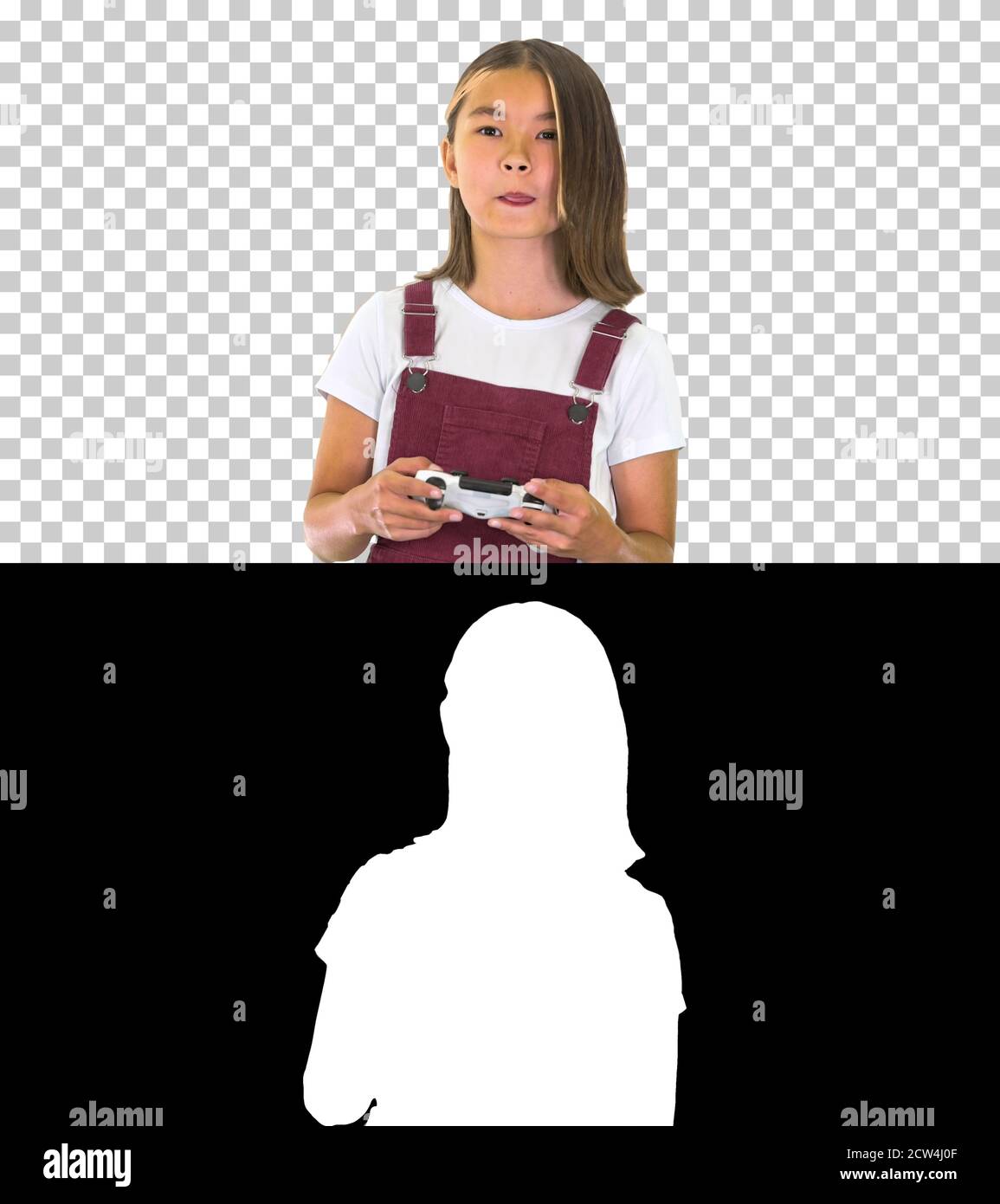 School girl playing video game, Alpha Channel with Silhouette Stock ...