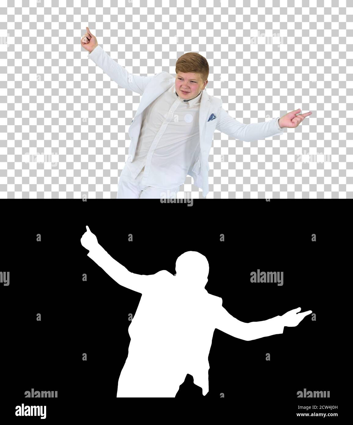 Boy in white suit dancing, Alpha Channel with Silhouette Stock Photo ...