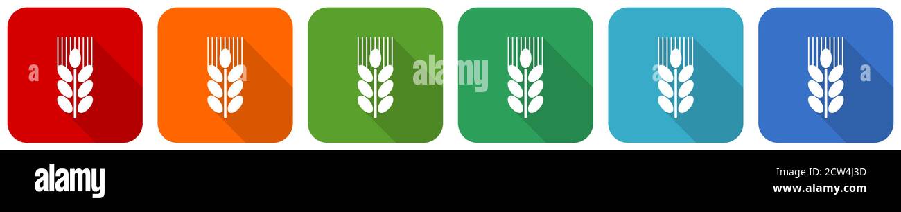 Grain icon set, flat design vector illustration in 6 colors options for ...