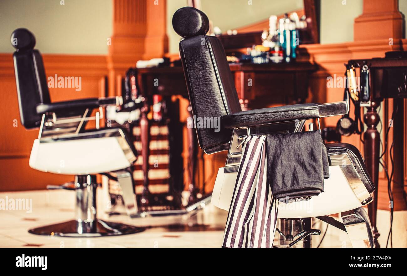 Barber shop chair. Barbershop armchair, modern hairdresser and hair ...