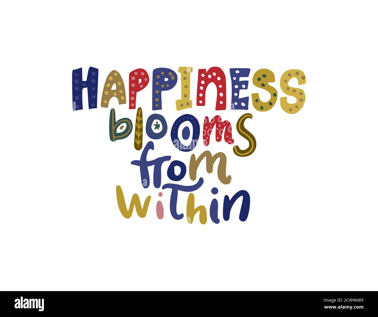 Happiness blooms from within. Hand drawn vector lettering quote ...