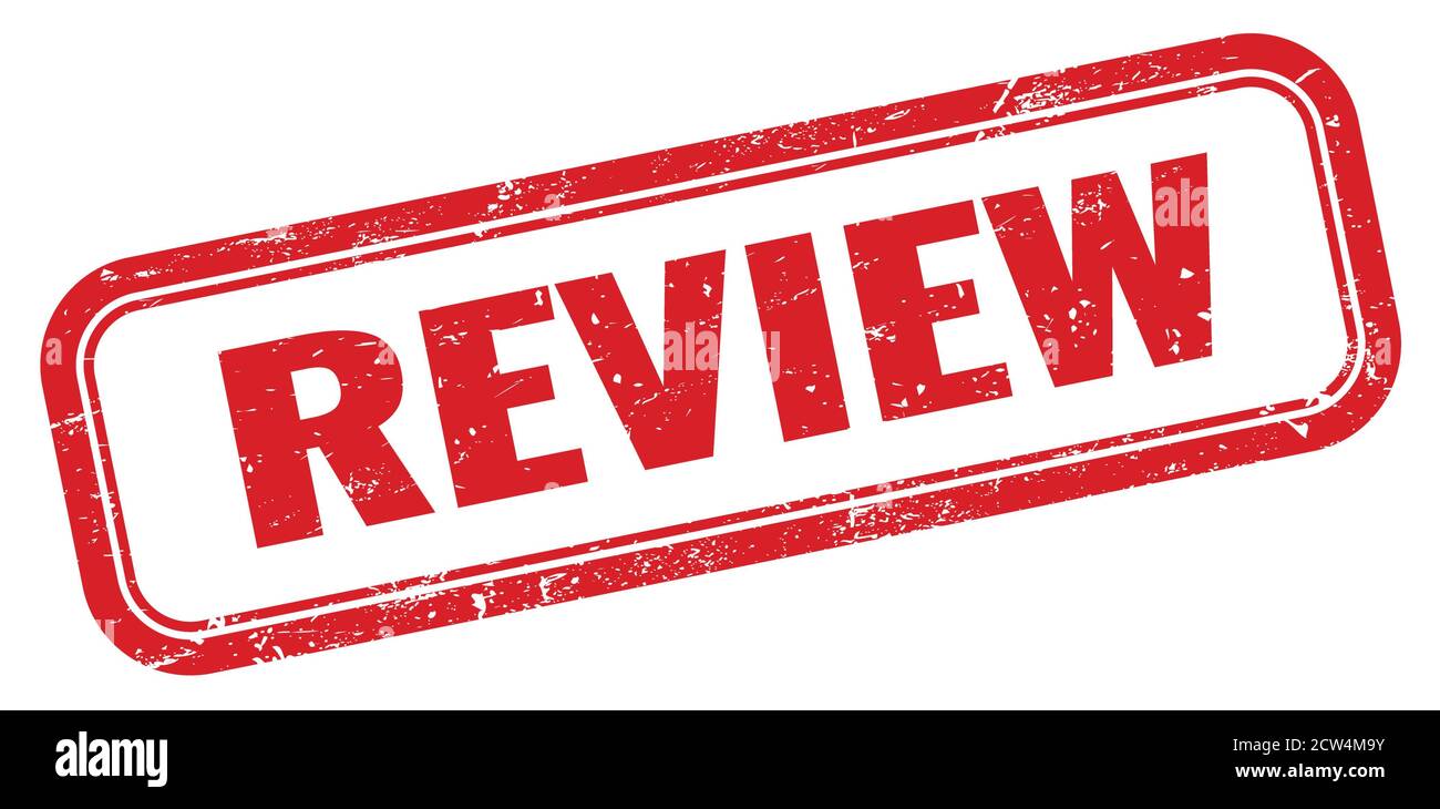 REVIEW red grungy rectangle stamp sign Stock Photo - Alamy