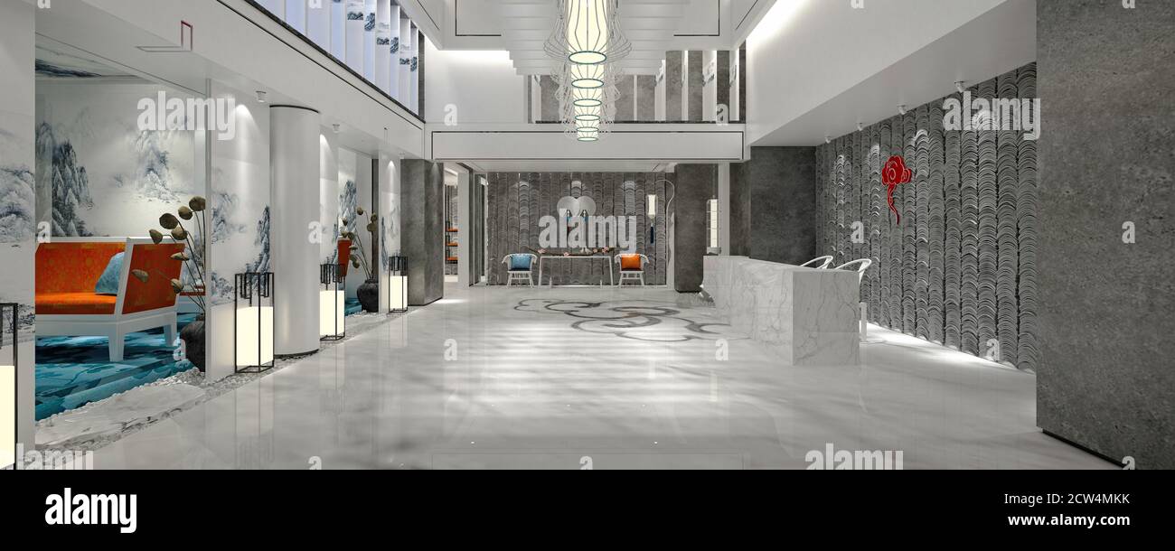 3d render of luxury hotel reception lobby Stock Photo - Alamy