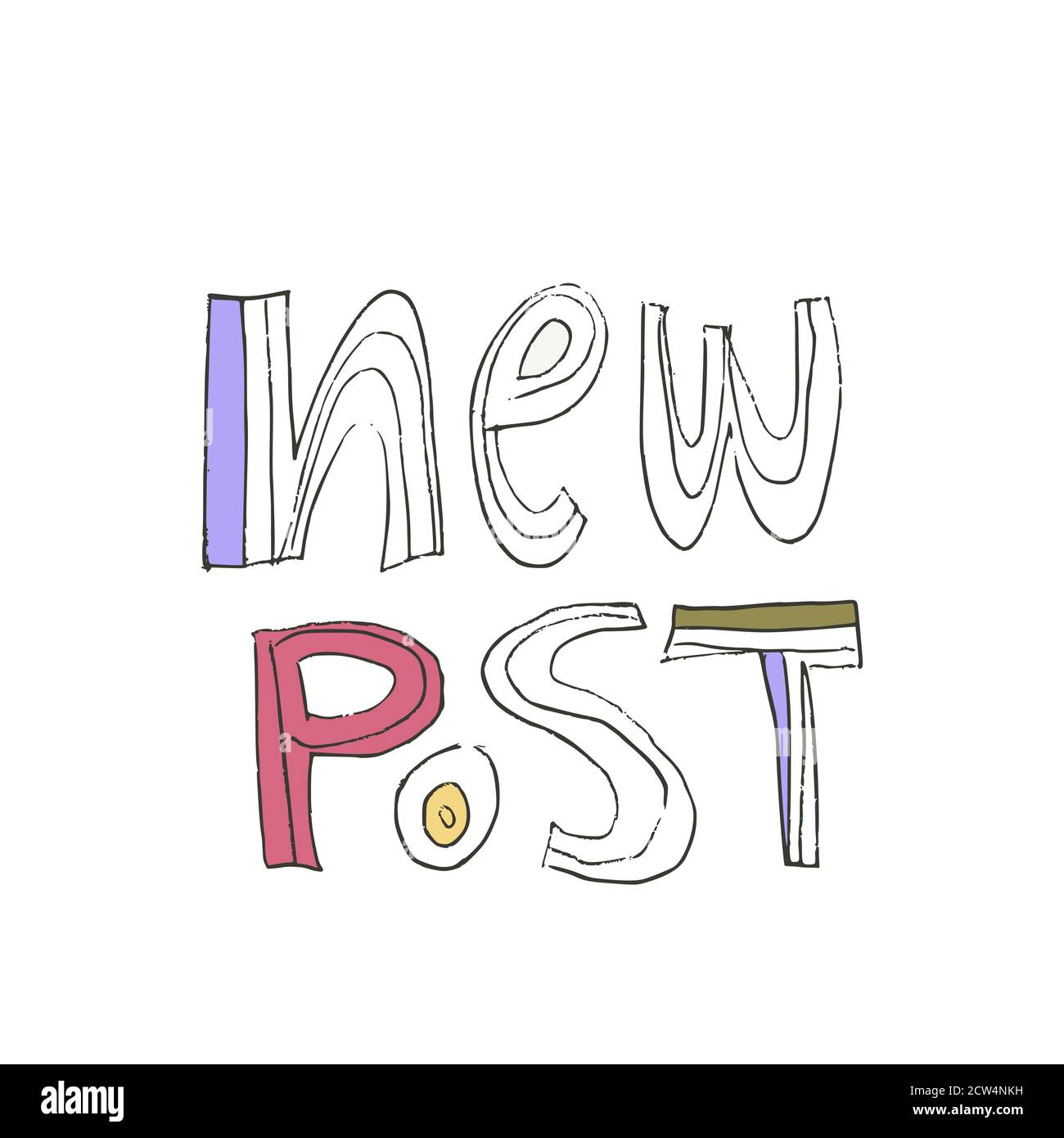 Hand drawn text - New post. Typography vector lettering illustration in ...