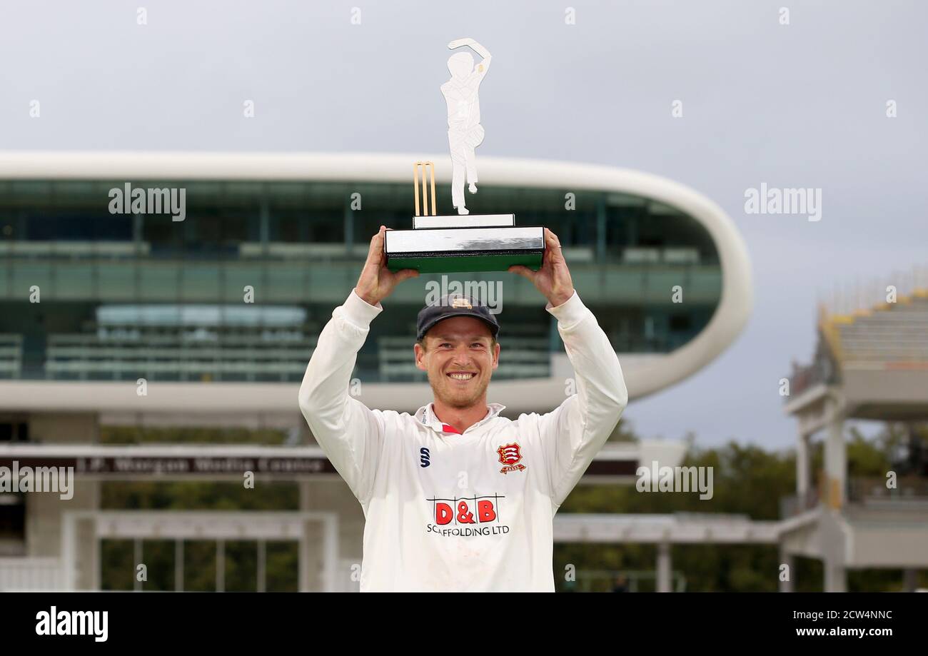 Essex's Tom Westley poses with the trophy after day five of the Bob ...