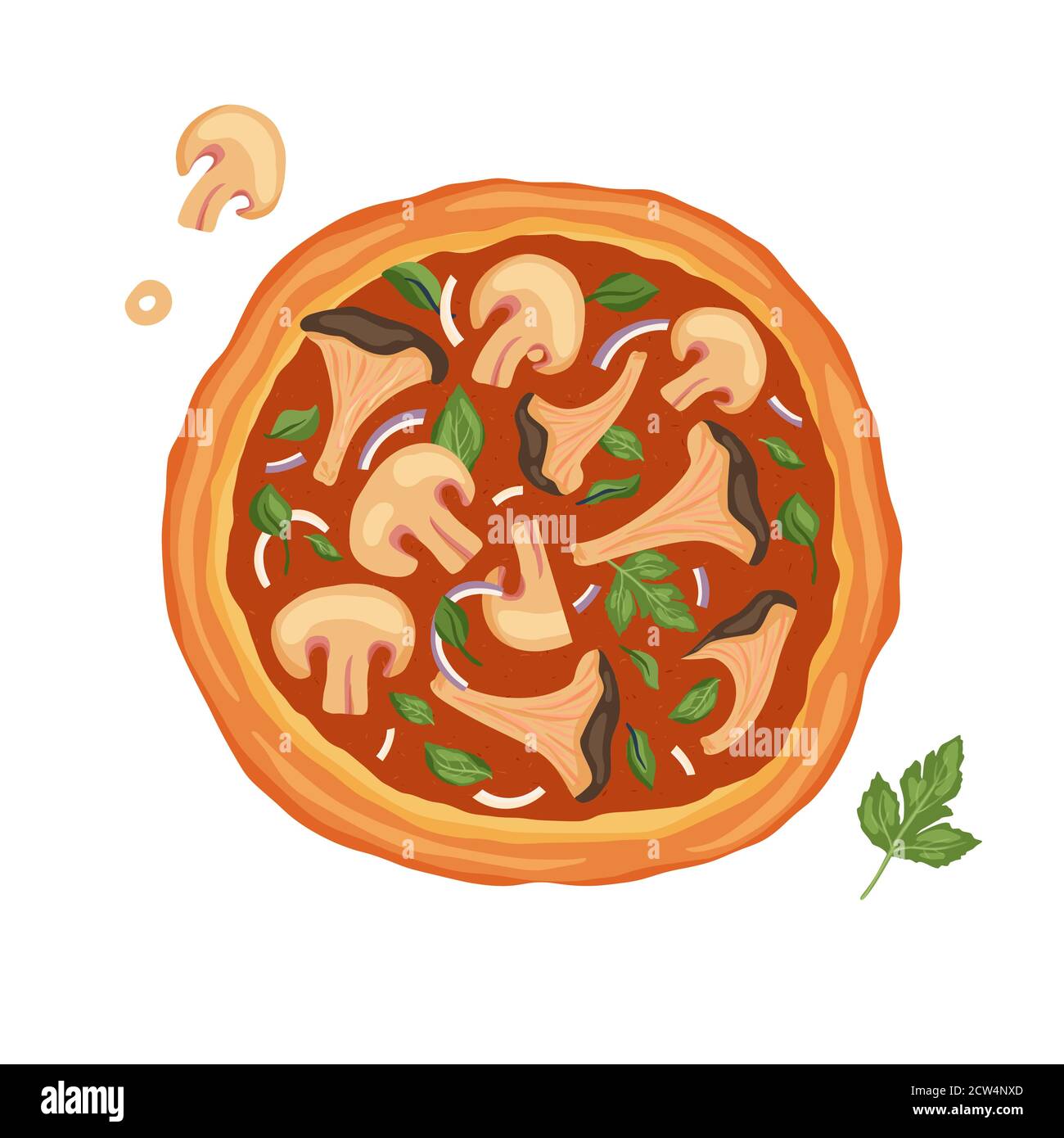 Cartoon Vector Illustration of Italian Mushroom Pizza. Food Object ...