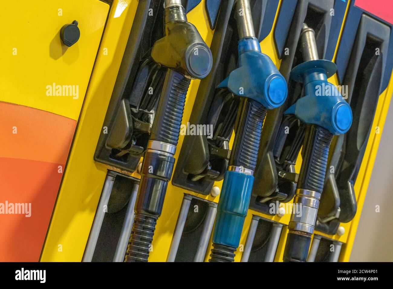 Fuel pumps at a gas station close up Stock Photo - Alamy