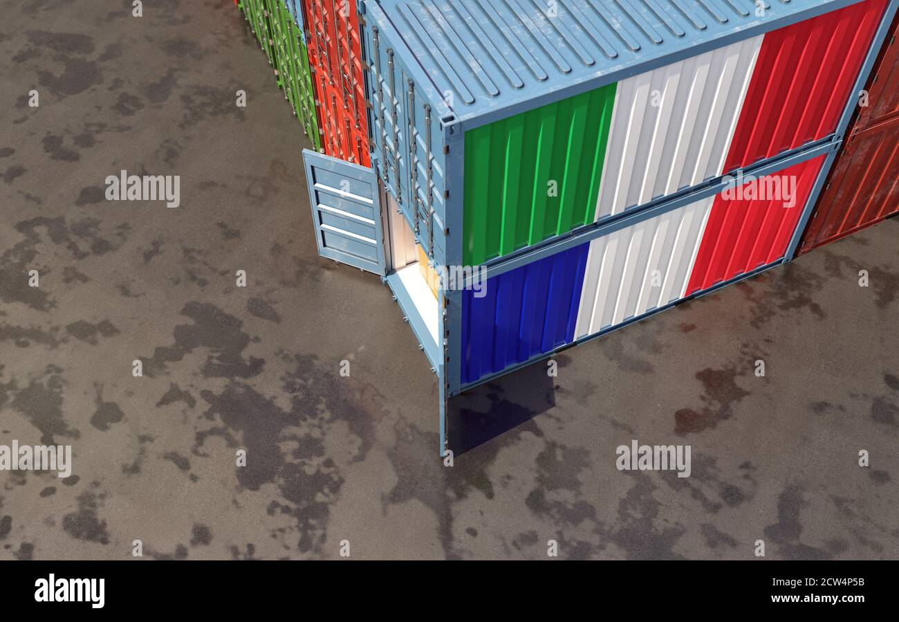 Freight containers with France and Italy national flag. 3D Rendering ...