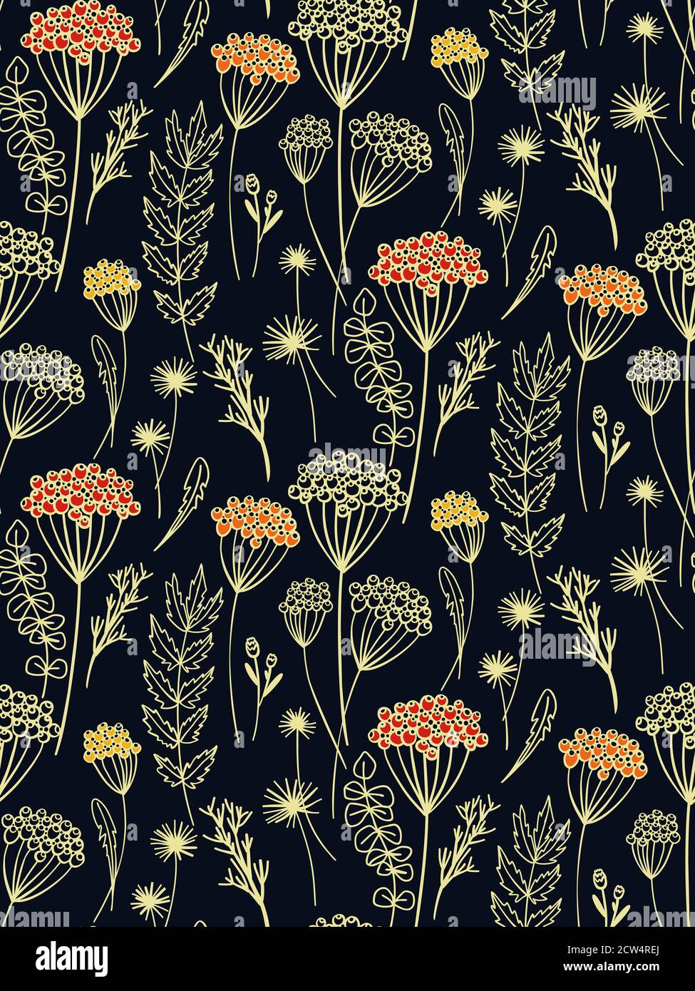 Natural rustic background with flowers and herbs hand drawn. Floral ...